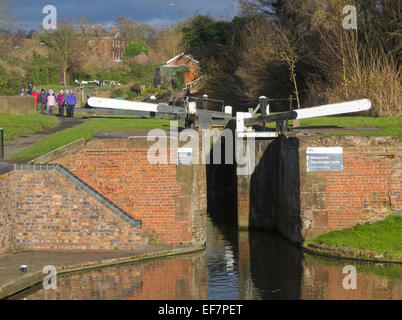 Senior Caucasian Ramblers Walking Along a Towpath at Stourbridge Canal ...