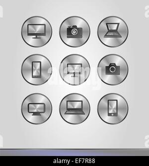 Menu silver metallic glossy icons, set of modern design buttons for web ...