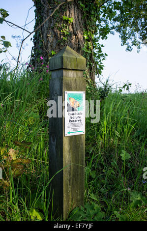 Roadside verge nature reserve sign. Sign reads, the verge between the ...