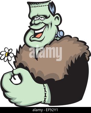 Drawing of a friendly cartoon Frankenstein man peeping over a sign and ...