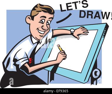 Man Drawing at Drafting Table Stock Vector Image & Art - Alamy