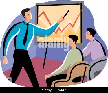 Three men are giving a presentation. Vector illustration. Flat design ...