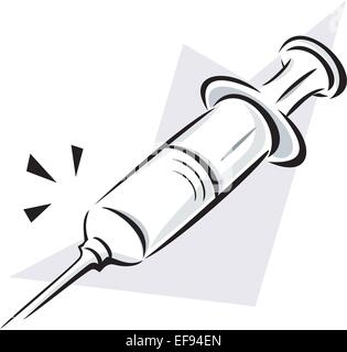 Stylized vector illustrations of a syringe and medical bottles for ...