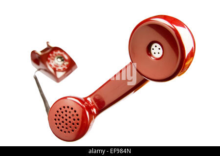 Red retro phone isolated on white background. Retro objects from the ...