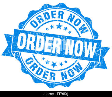 order now blue round grunge stamp on white Stock Photo - Alamy