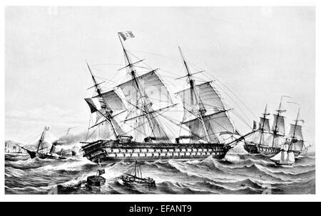 THE NAPOLEON An 1850 print of the 90-gun French Navy ship of the line ...