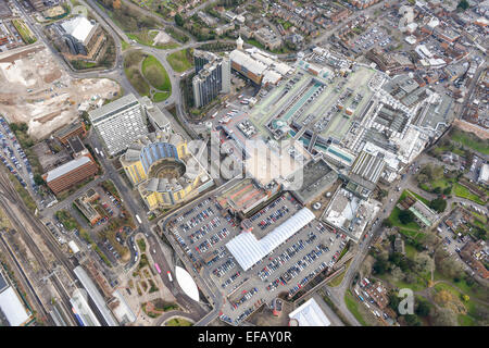 Aerial view of Basingstoke Town centre showing Festival Place Churchill ...