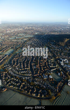 An aerial view of the Gloucester suburb of Tuffley with Quedgeley ...