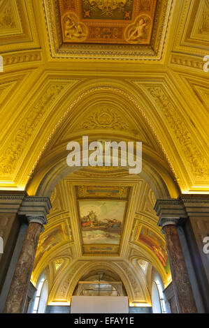 The beautiful golden design of the ceiling along the corridor of the ...
