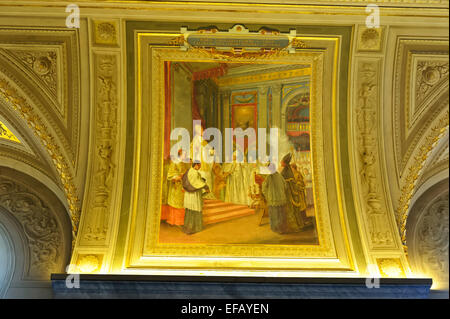 Large painting of the Pope on the ceiling along the corridor in the ...