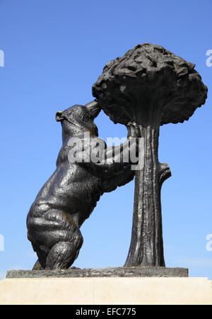 Symbol of Madrid: statue of bear with strawberry tree at the Puerta del ...