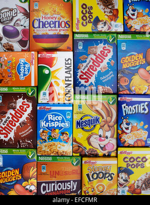 Assorted childrens breakfast cereal packets pattern Stock Photo - Alamy
