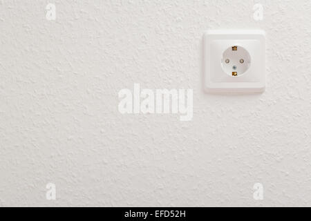 Single empty electric socket on white wall Stock Photo - Alamy