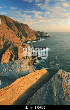 Rocky cliffs and Pacific Ocean, Punta Lobos, Todos Santos, Baja ...
