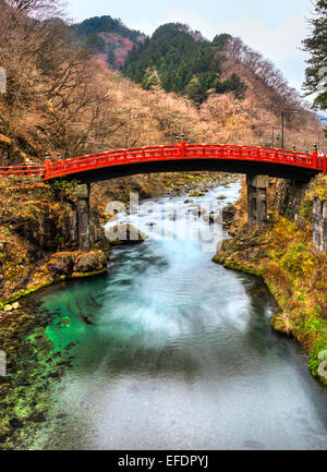 Futarasan jinja. Red wooden Shinkyo bridge, Nikko, Japan Stock Photo - Alamy