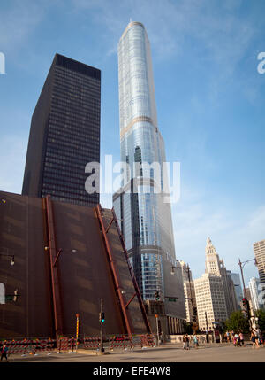 State Street Drawbridge, raised, in Chicago. Marina City Towers, (AMA ...