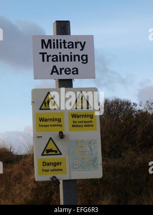 Military training area warning signs on Braunton Burrows near Saunton ...