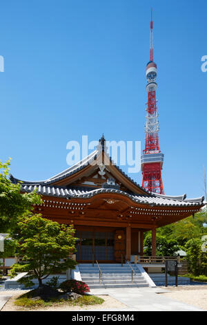 Zojo-ji Temple and Tokyo Tower in Tokyo, Japan – traditional Buddhist ...