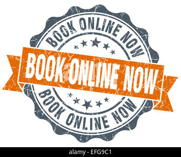 book now orange vintage seal isolated on white Stock Photo - Alamy