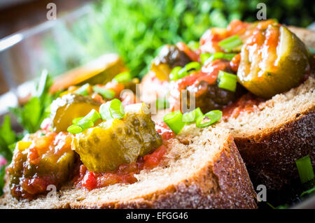 Sandwiches with vegetables, tapas with vegetable ragout Stock Photo - Alamy