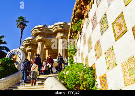 The Dragon Stairway. Park Guell by Antoni Gaudi architect. Barcelona ...