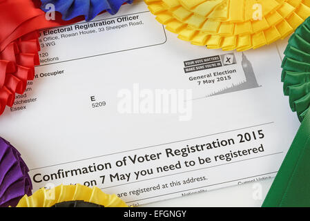 Close up of a Green Party General Election 2015 rosette on a Stock ...