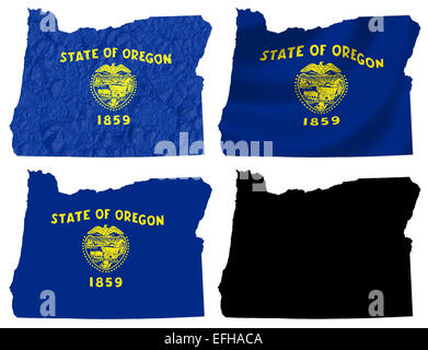 Oregon US state waving flag, round circle sticker badge, heart shaped ...