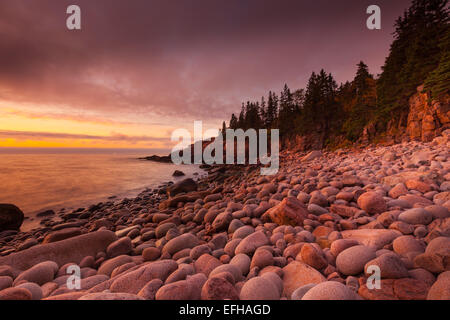 Sunrise, Monument Cove, Acadia National Park, Maine, USA Stock Photo ...