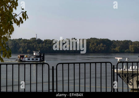 Tugboat pass along the Ruse port at Danube river, Bulgaria Stock Photo ...