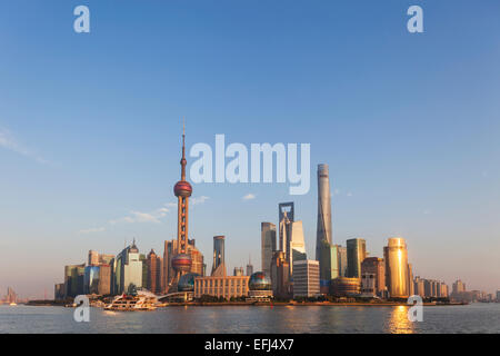China, Shanghai, Pudong Skyline and Huangpu River at Sunrise Stock ...