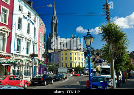 Popular as a tourist destination Cobh harbour with brightly coloured ...