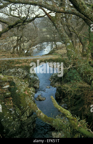 River Machno and 'Roman Bridge' below Pencachno Gwynedd Wales UK Stock ...
