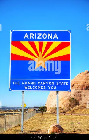Arizona state border highway sign with a sky blue background Stock ...