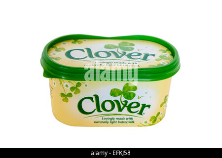 A tub of Clover butter margarine on a white background. Clover is made ...