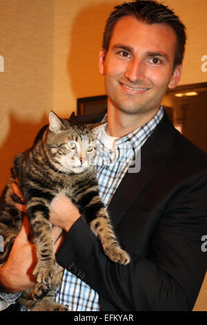 Tara the hero cat at the Feline Fashion Show promoting Animal Rescue ...
