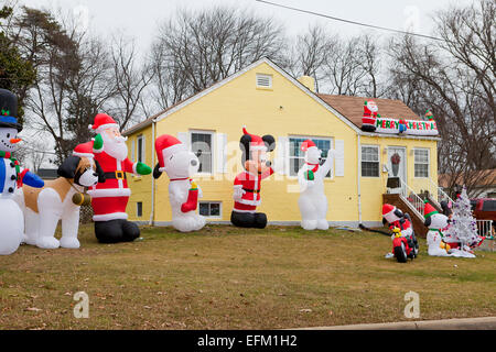 Outdoor inflatable Christmas characters on front lawn - USA Stock Photo ...