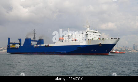 A Blue Roro Ship is over sea Stock Photo - Alamy