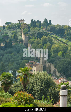 Old fortification walls of Florence, Italy. View of Oltrarno, Boboli ...