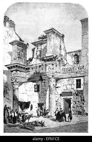 Antique illustration of the ruins of the Temple of Minerva at Cape ...