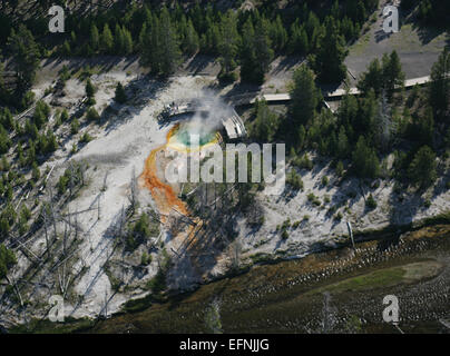 The Morning Glory Pool seen from the boardwalk at Yellowstone National ...