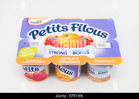 Pot of Yoplait Petits Filous yogurt isolated on white background ...