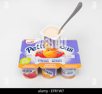 Pot of Yoplait Petits Filous yogurt isolated on white background ...