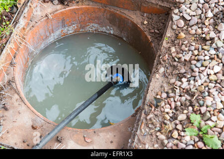 Clearing a blocked house drain with drain rods Stock Photo - Alamy