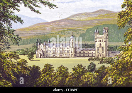 A coloured illustration of Balmoral Castle scanned at high resolution ...