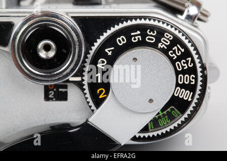 Shutter speed dial, shutter release button and film wind lever of old ...