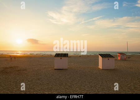 Sunset by the North Sea beach of Ostend or Oostende with a dramatic ...