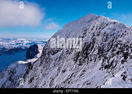 Yr Wyddfa, the summit of Snowdon and the highest peak in Wales, viewed ...
