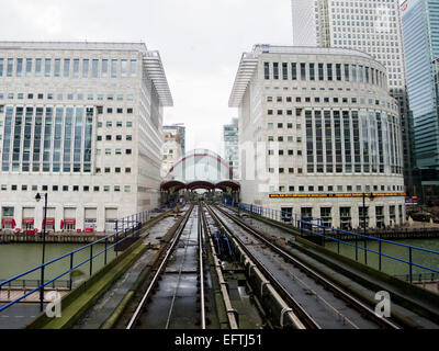 Approaching Canary Wharf station on the Docklands Light Railway, the ...