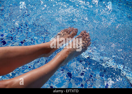 Splashing feet in the swimming pool Stock Photo - Alamy