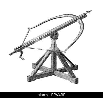 Victorian engraving of a medieval ballista. Digitally restored image ...
